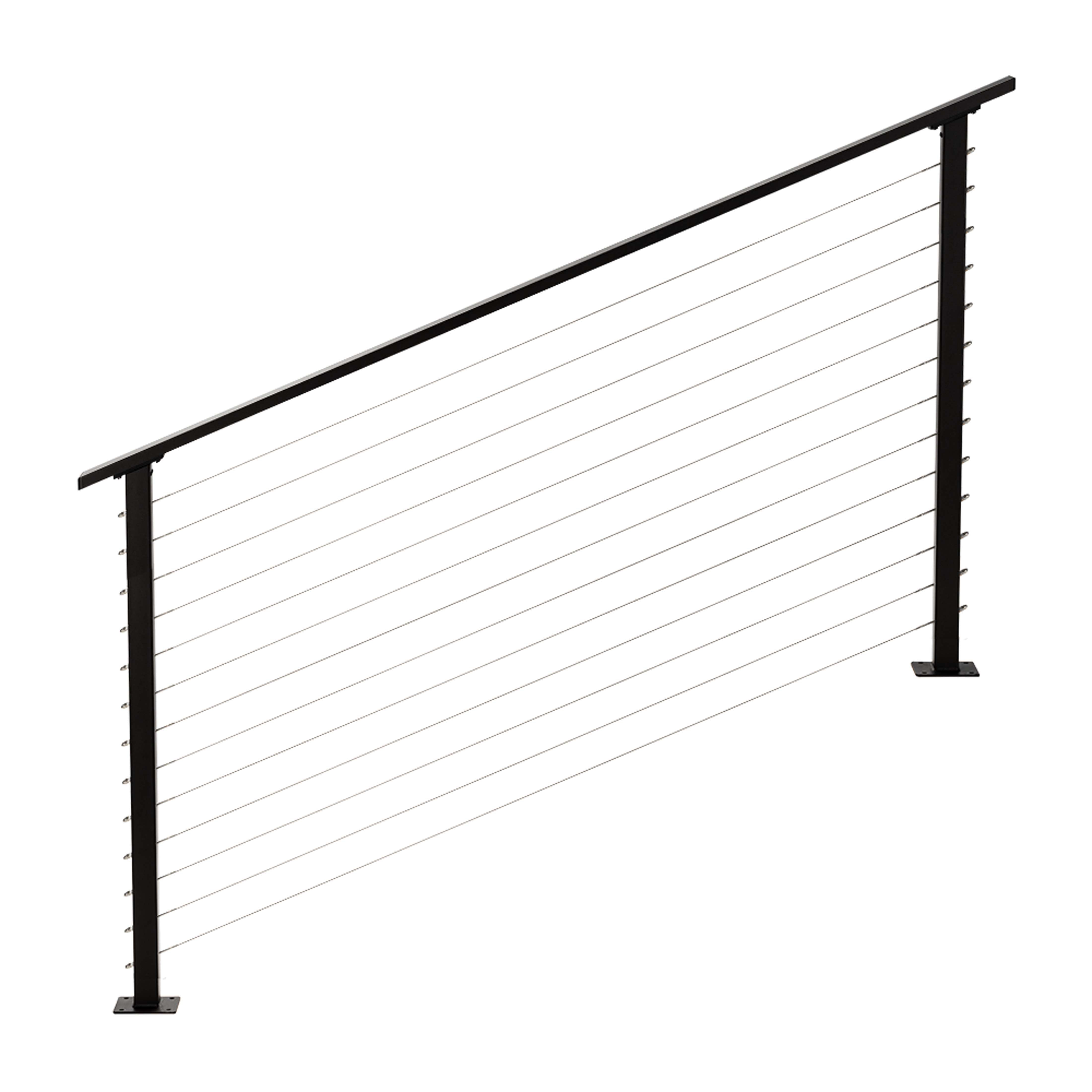 6 ft. Stair Cable Railing, 42 in. Base Mount, Black , Stainless ...
